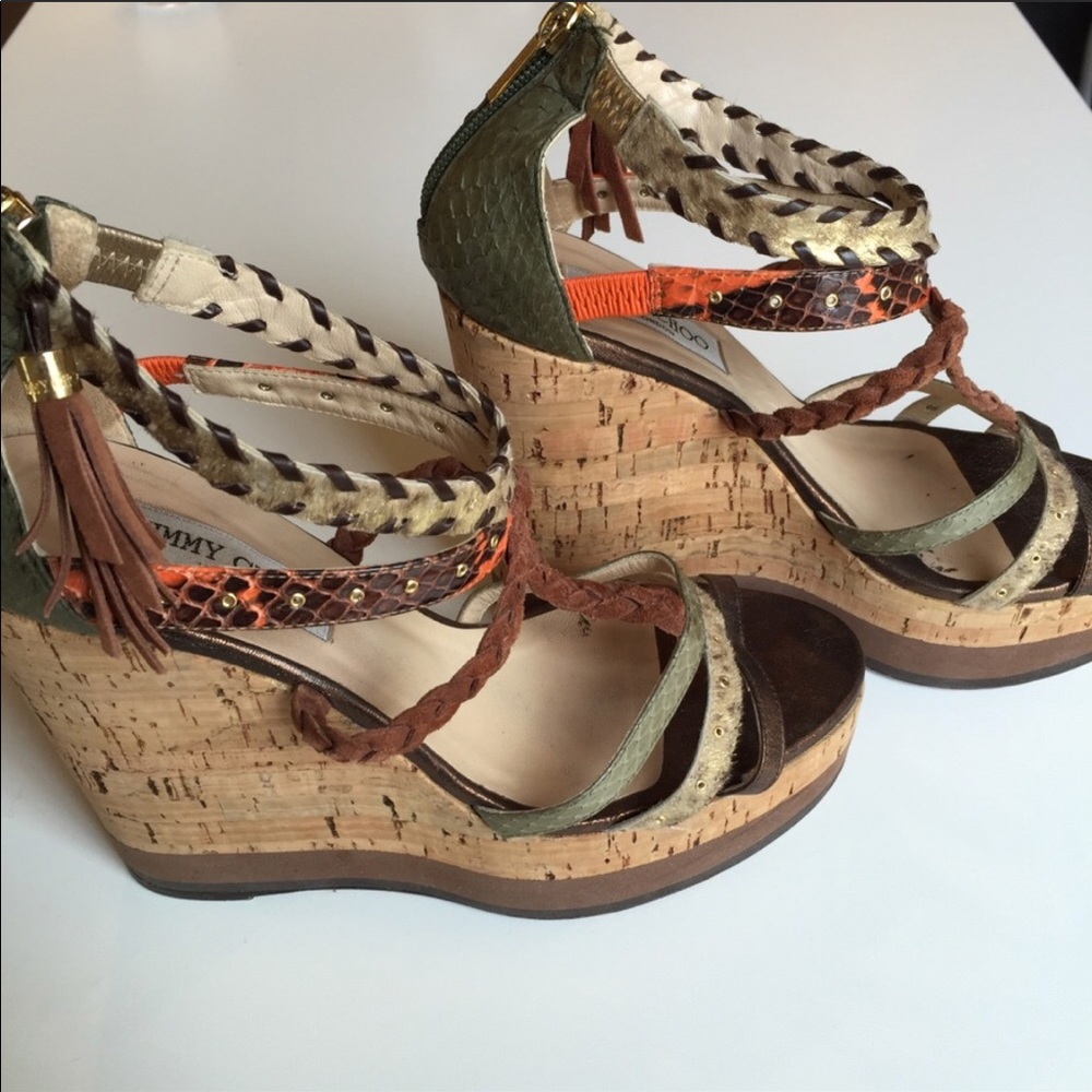 Jimmy Choo 40 Jungle Safari Snake Skin Wedge - Gem